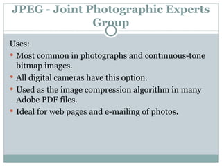 Digital Image Formats and Advantages and Disdavantages | PPT