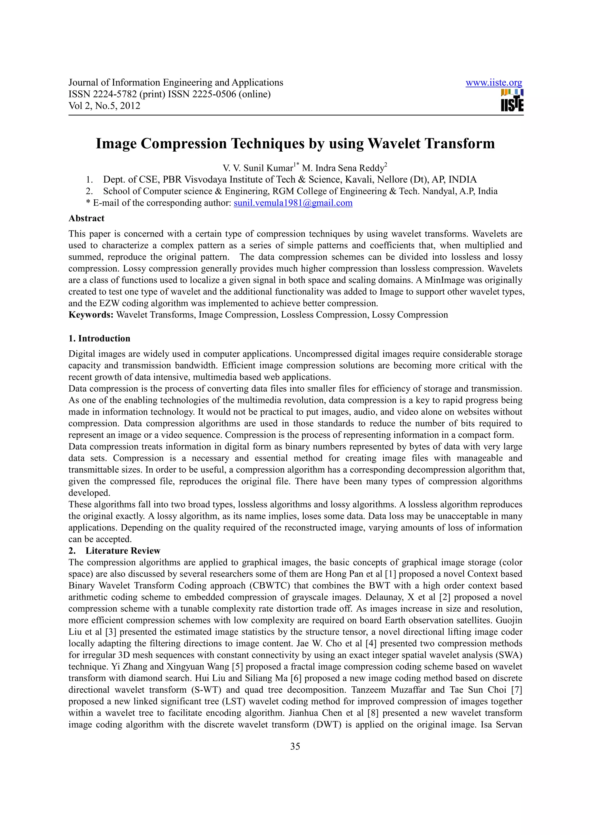 Image compression techniques by using wavelet transform | PDF