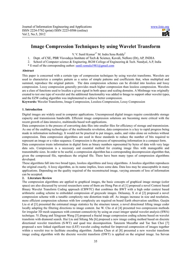 Image compression techniques by using wavelet transform | PDF