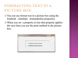 Image contro, and format functions in vb | PPTX | Computing | Technology & Computing