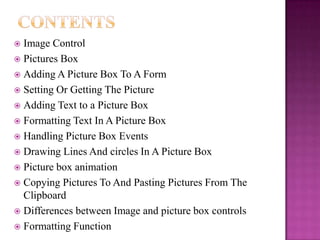 Image contro, and format functions in vb | PPTX | Computing | Technology & Computing