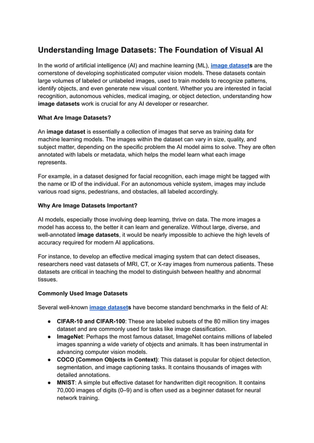 Understanding Image Datasets: The Foundation of Visual AI | PDF