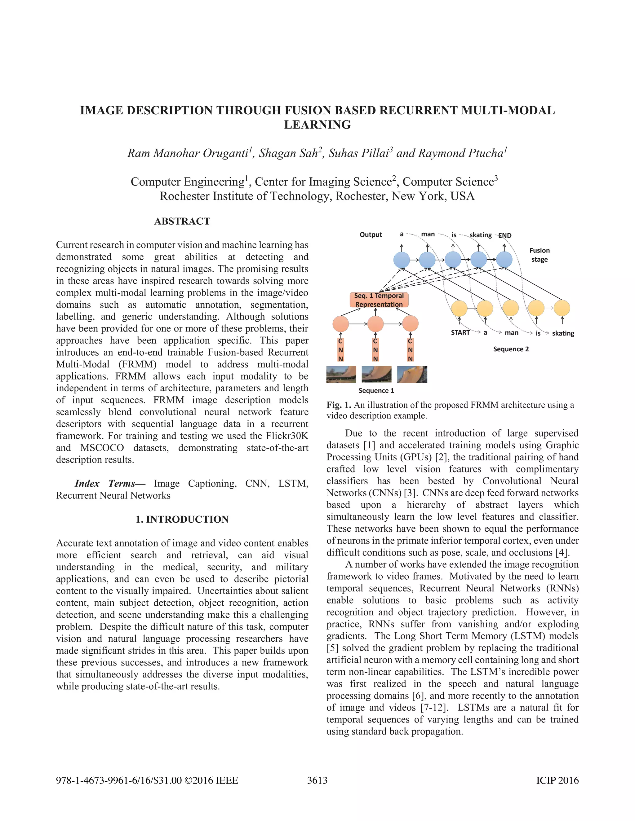Image description through fusion based recurrent multi model learning | PDF