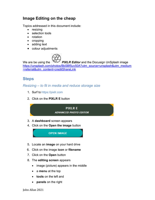 Image editing basics using PIXLR Editor | PDF | Photo Editing Software ...