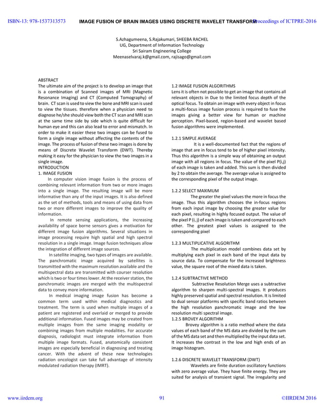 iaetsd Image fusion of brain images using discrete wavelet transform | PDF