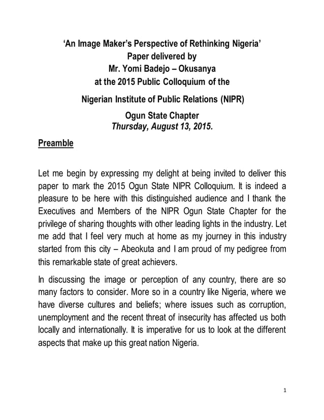 Image Makers Perspective in Reinventing the Nigerian Nation | PDF