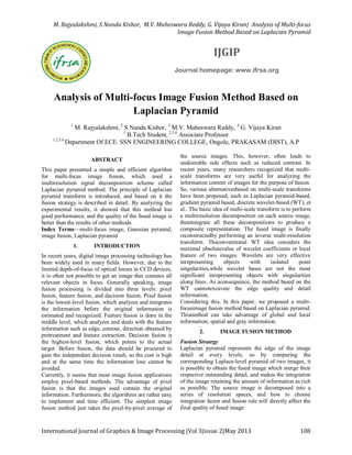 Analysis of Multi-focus Image Fusion Method Based on Laplacian Pyramid | PDF | Photo Editing ...