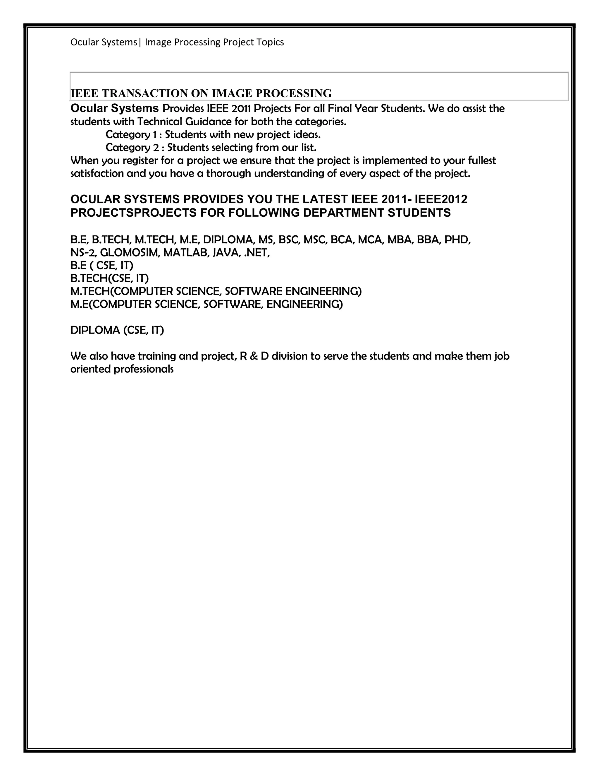 Image processing ieee-projects-ocularsystems.in- | PDF