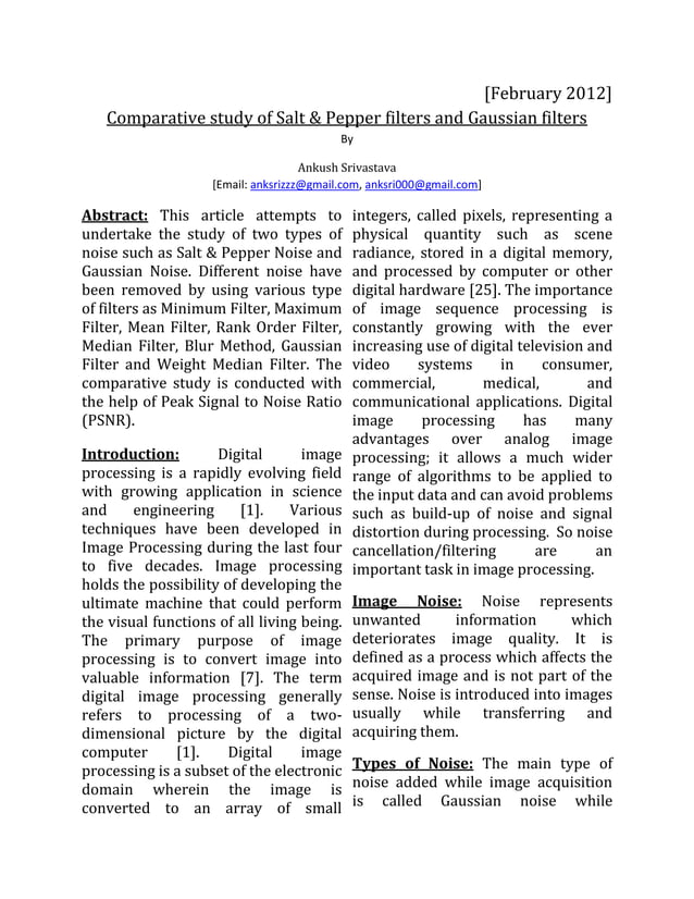Comparative study of Salt & Pepper filters and Gaussian filters | PDF ...