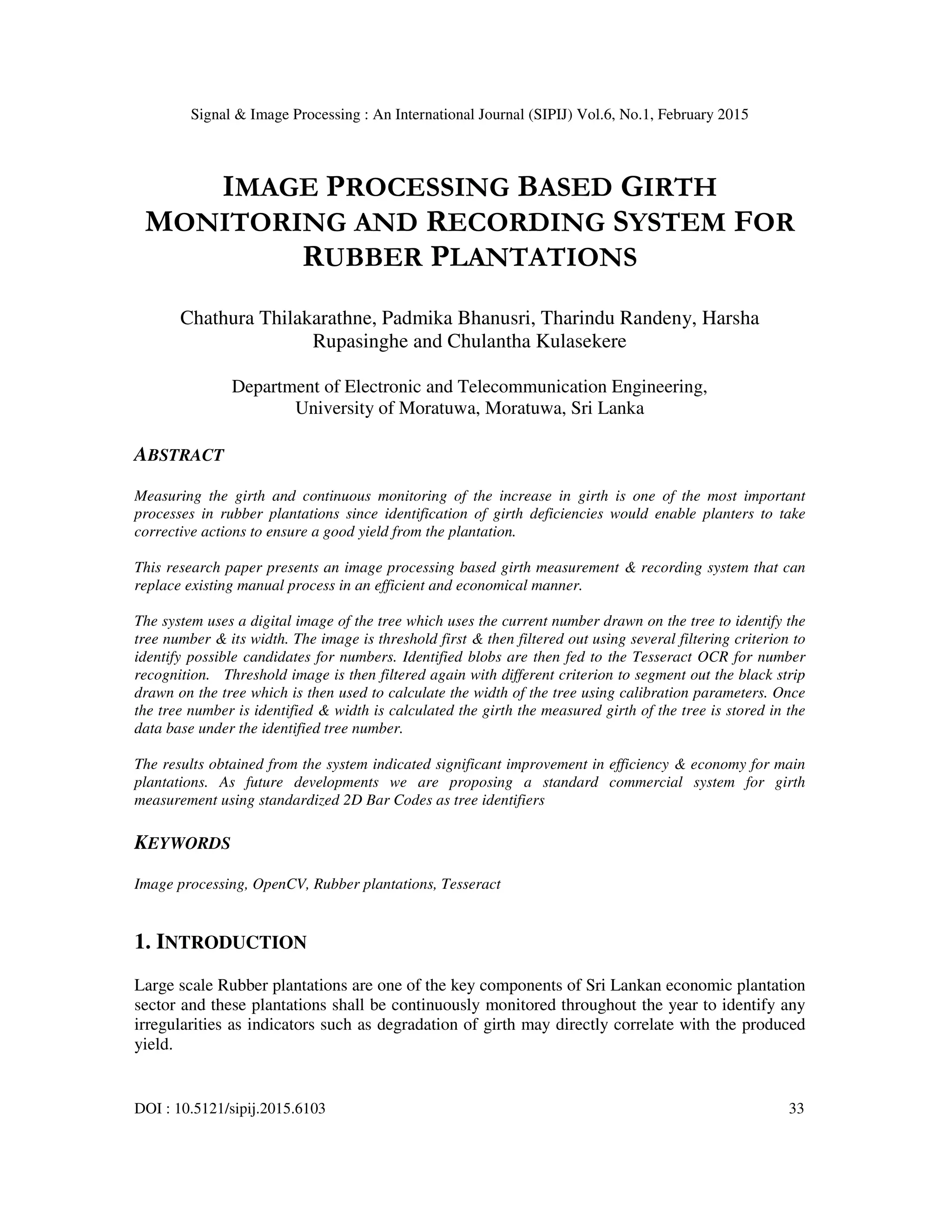 Image processing based girth monitoring and recording system for rubber ...