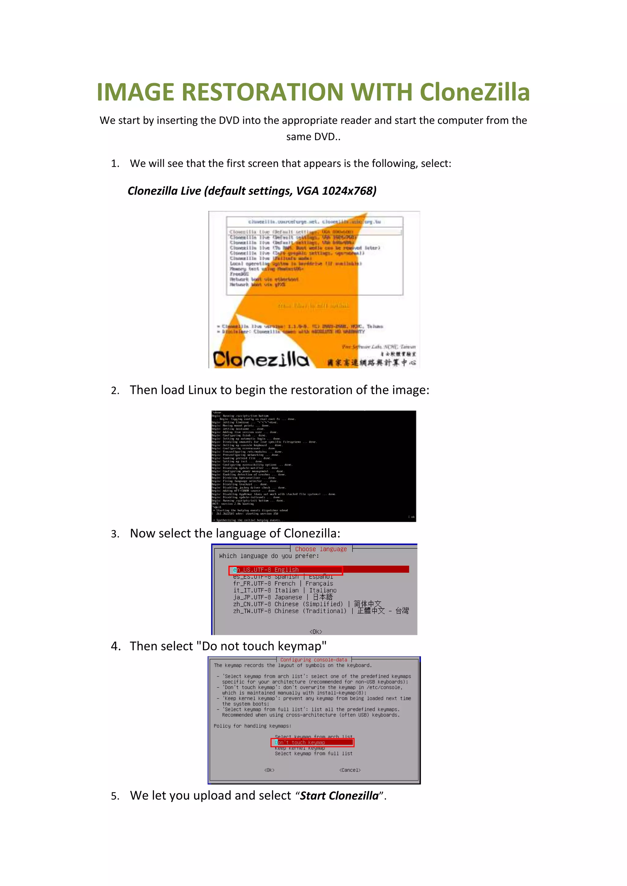Image restoration manual with equipment clone zilla | DOTX