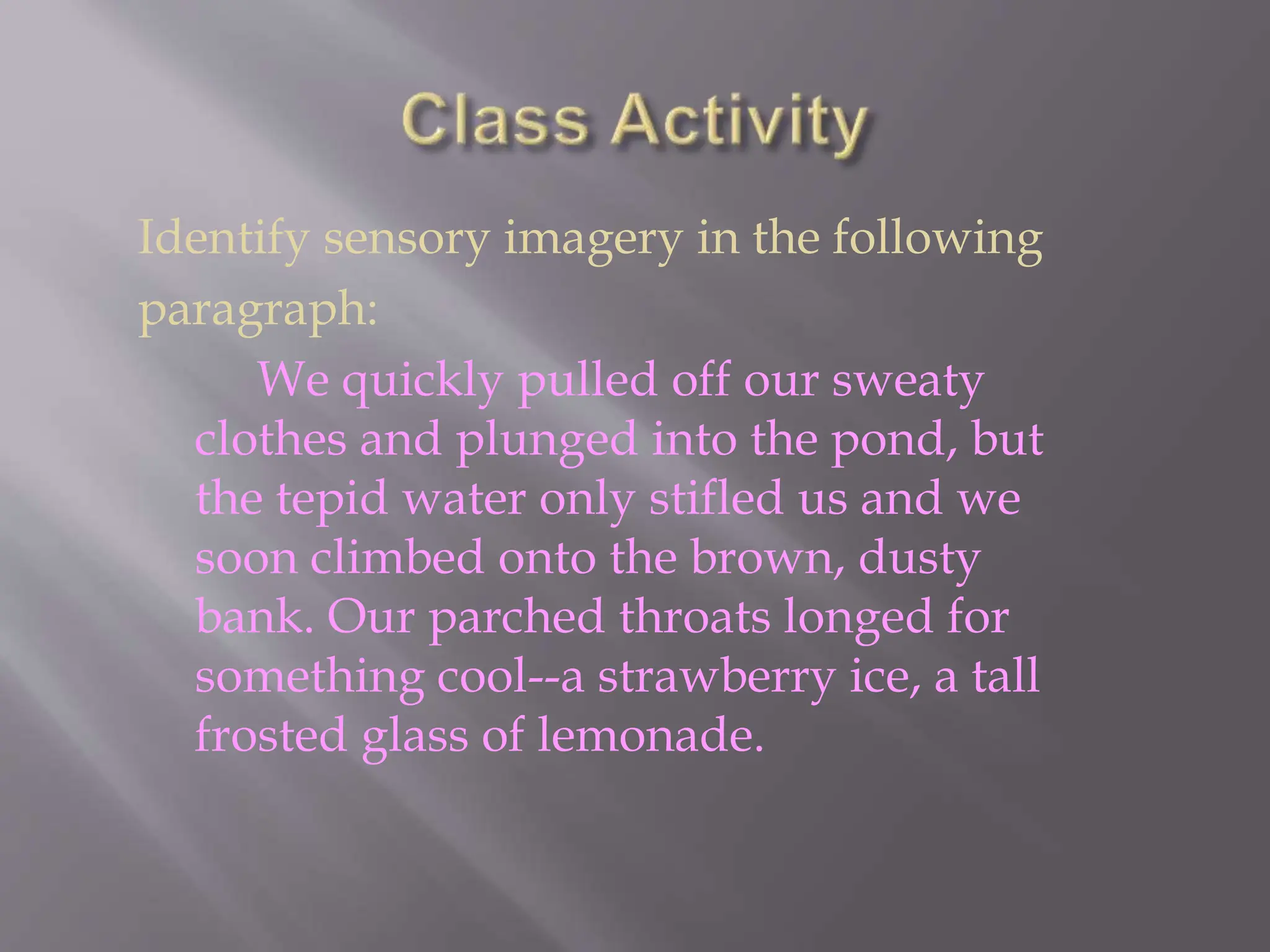 Literary Device: Types and examples of Imagery | PPTX