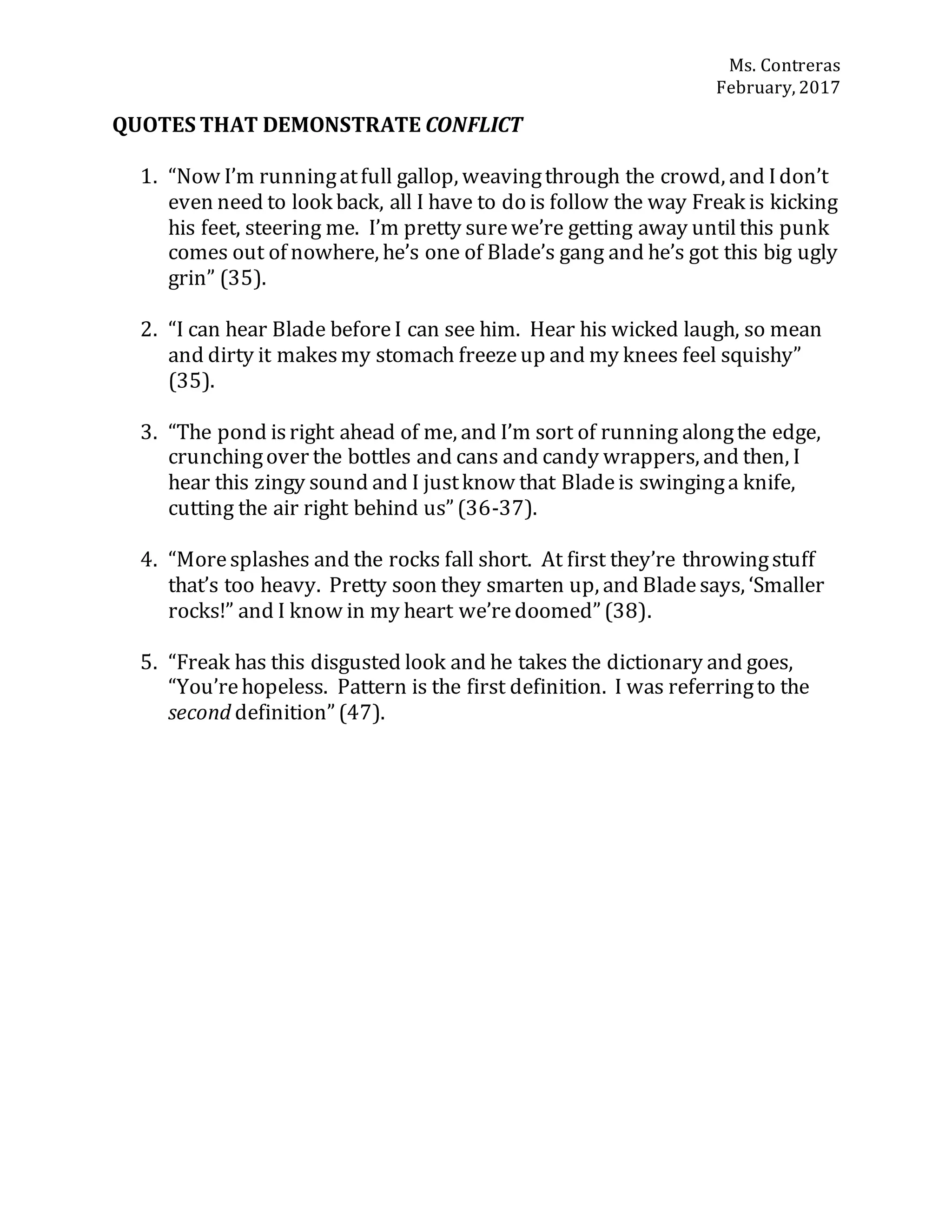 Imagery and conflict quotes handout | PDF