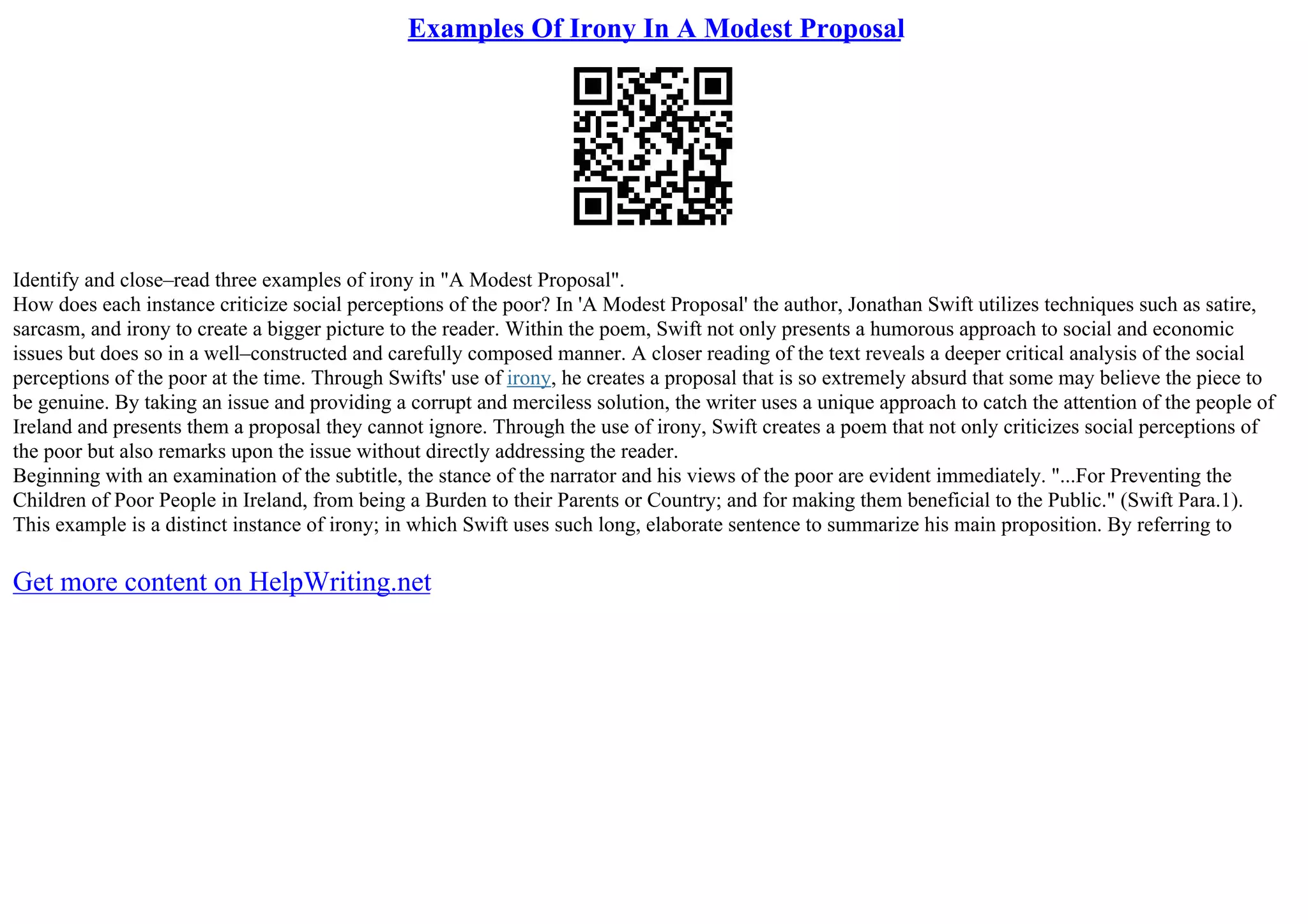 Imagery In A Modest Proposal | PPT