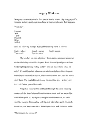 Imagery worksheet | DOC