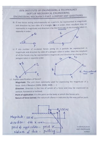 Engineering Mechanics Important question & Answers | PDF