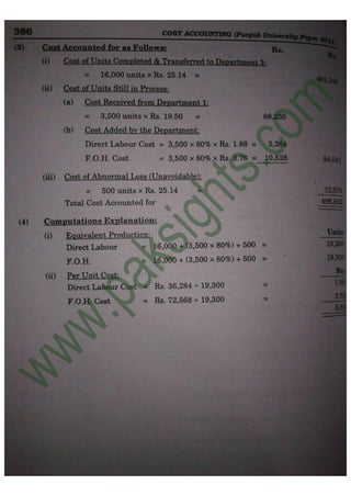 Cost Accounting B.Com Part 2 Solved Past Papers 2011 | PDF