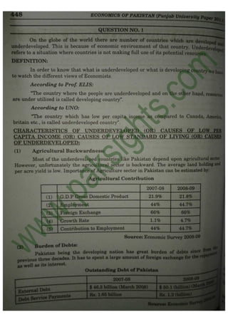 Economics of Pakistan B.Com Part 2 Solved Past Papers 2011 | PDF