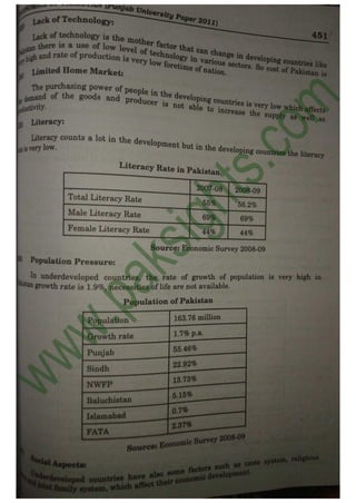 Economics of Pakistan B.Com Part 2 Solved Past Papers 2011 | PDF