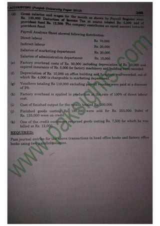 Cost Accounting B.Com Part 2 Solved Past Papers 2012 | PDF