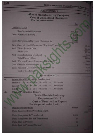 Cost Accounting B.Com Part 2 Solved Past Papers 2012 | PDF
