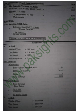 Cost Accounting B.Com Part 2 Solved Past Papers 2012 | PDF