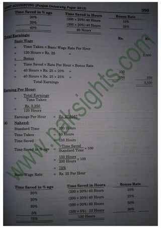 Cost Accounting B.Com Part 2 Solved Past Papers 2012 | PDF