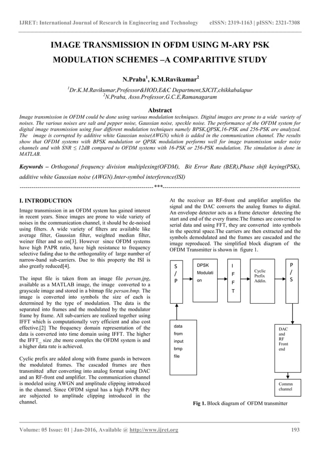 Image transmission in ofdm using m ary psk modulation schemes –a comparitive study | PDF