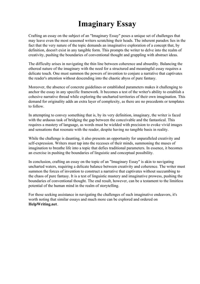 Imaginary Essay. Imaginary Story - GCSE Drama - Marked by Teachers.com