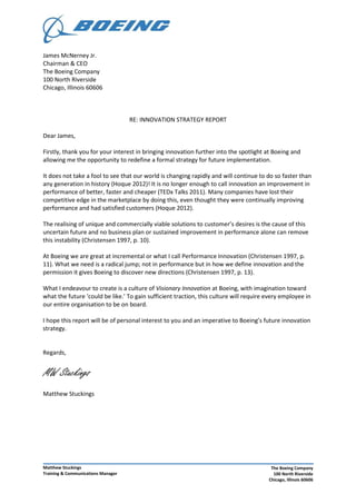 Imaginary Innovation Strategy Report To The CEO Of Boeing America | PDF