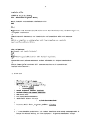 Imaginative writing 2012 tasks | DOCX | Running and Jogging | Fitness ...