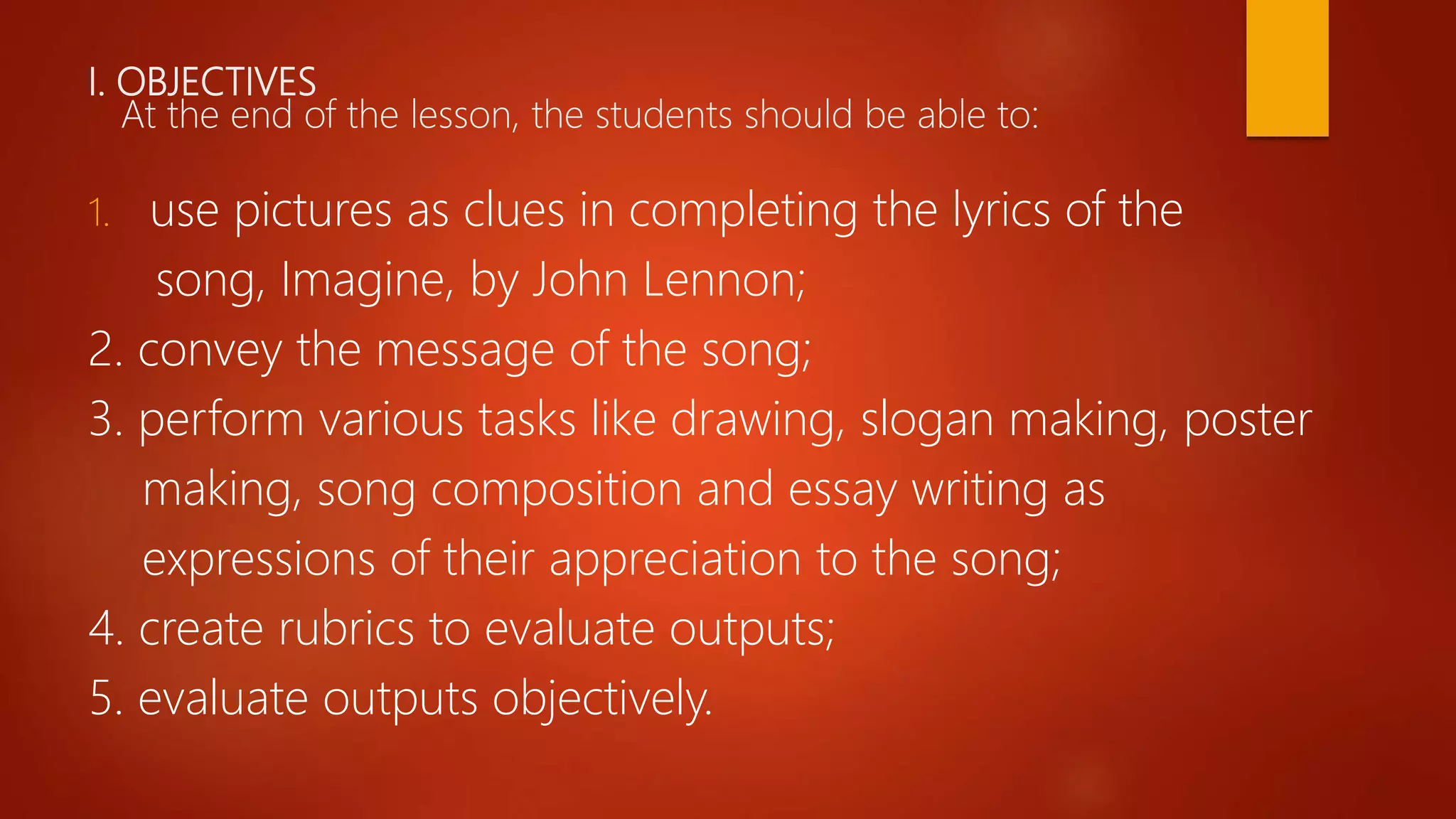 Lesson Plan on Imagine by John Lennon | PPTX
