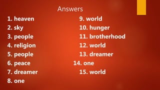 Lesson Plan on Imagine by John Lennon | PPTX