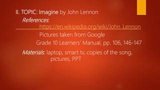 Lesson Plan on Imagine by John Lennon | PPTX