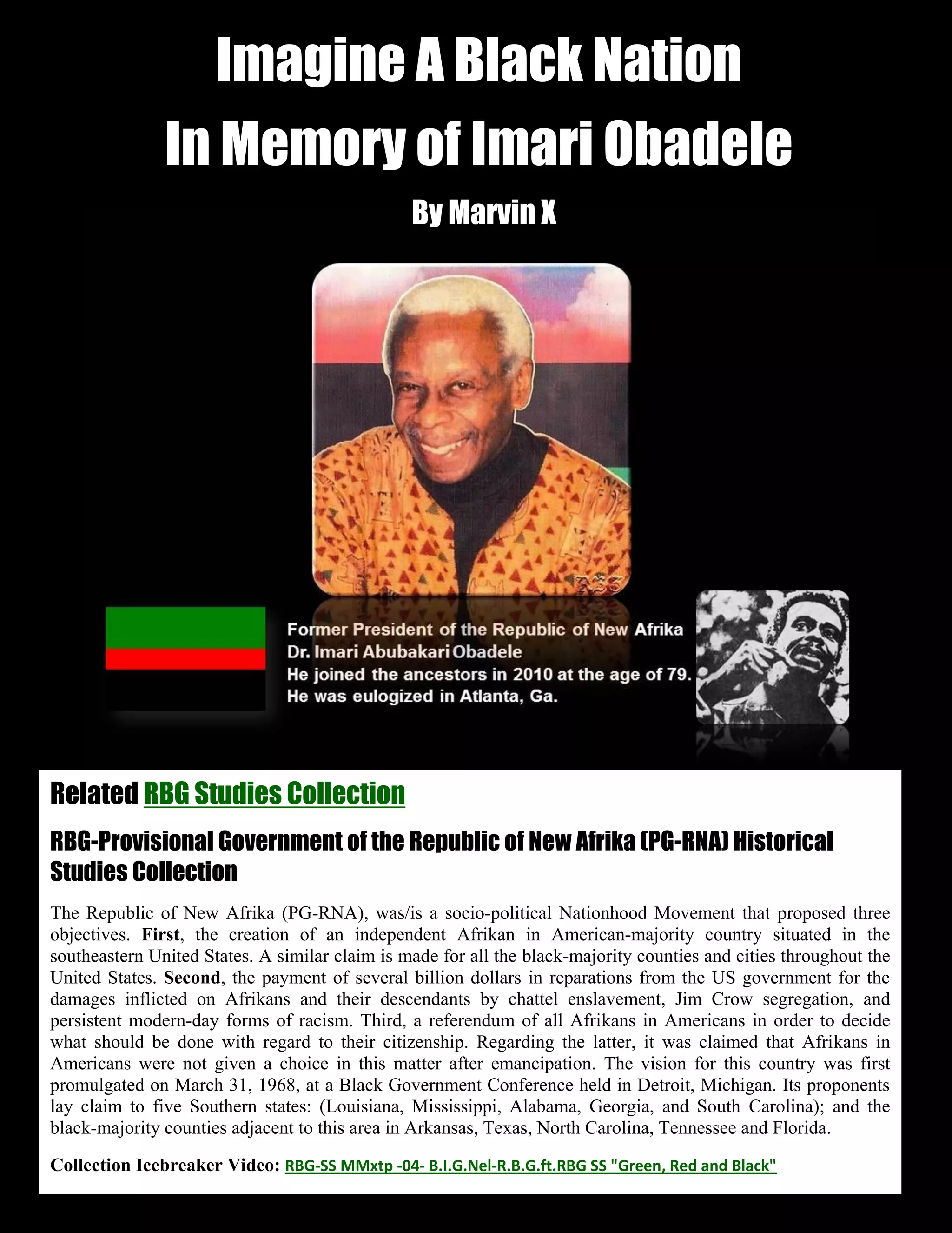 Imagine a Black Nation: In Memory of Imari Obadele by marvin x | PDF