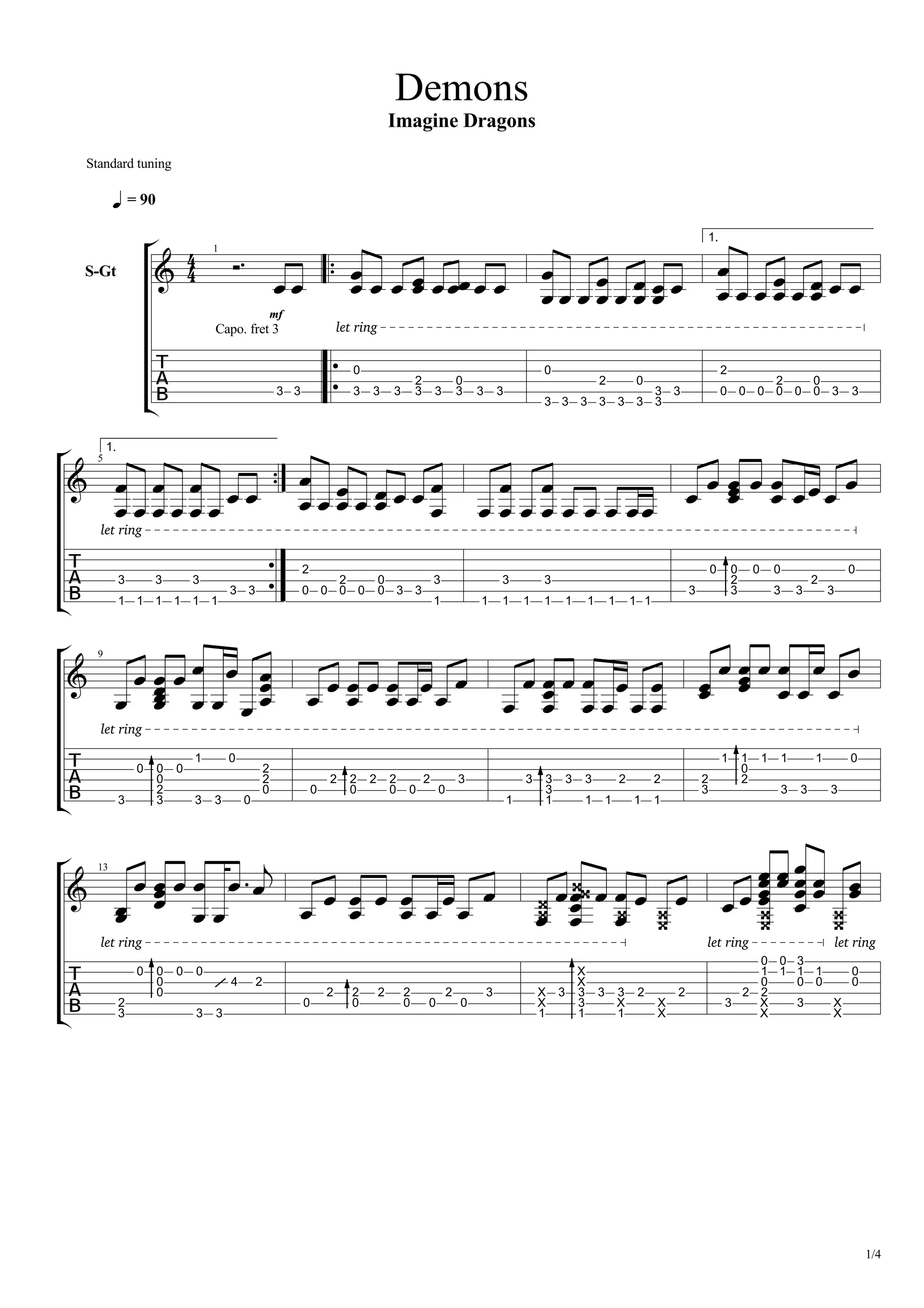 Imagine dragons demons- fingerstyle guitar | PDF