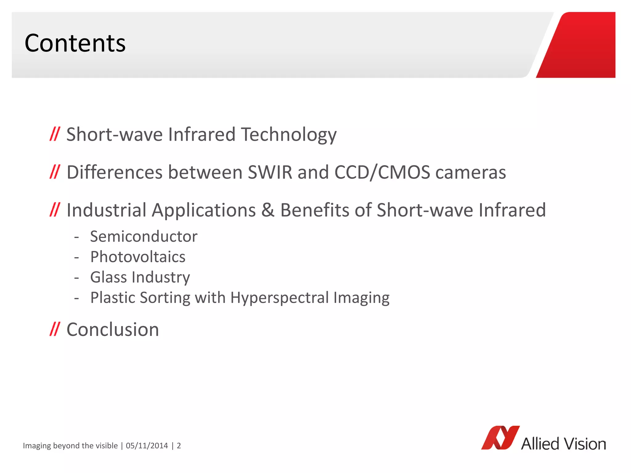 Imaging beyond the visible - An Overview of Short-Wave Infrared (SWIR ...