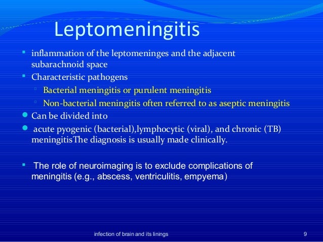 Imaging of infection of brain and its linings