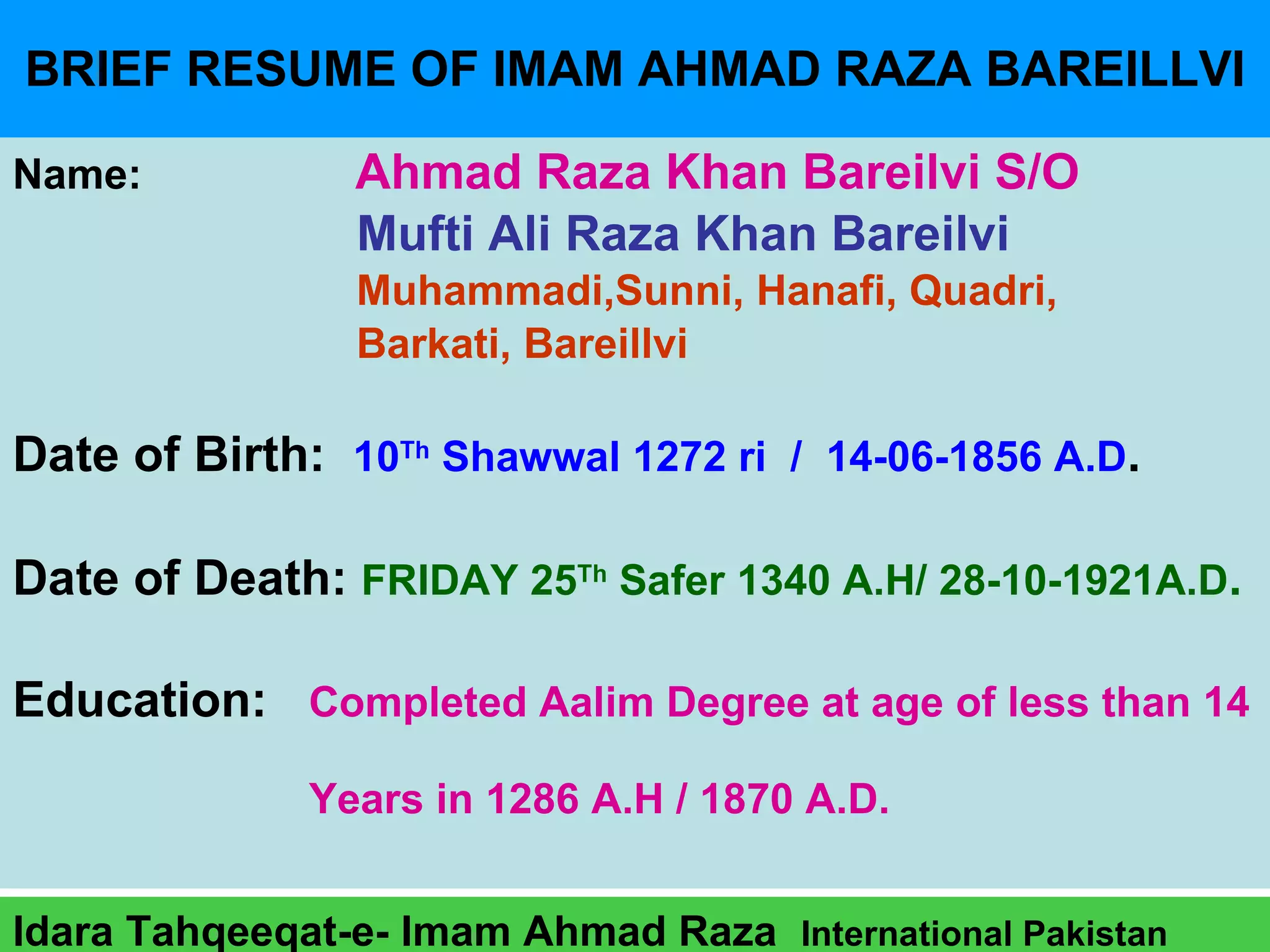 Imam ahmad raza a complete scientist | PPT