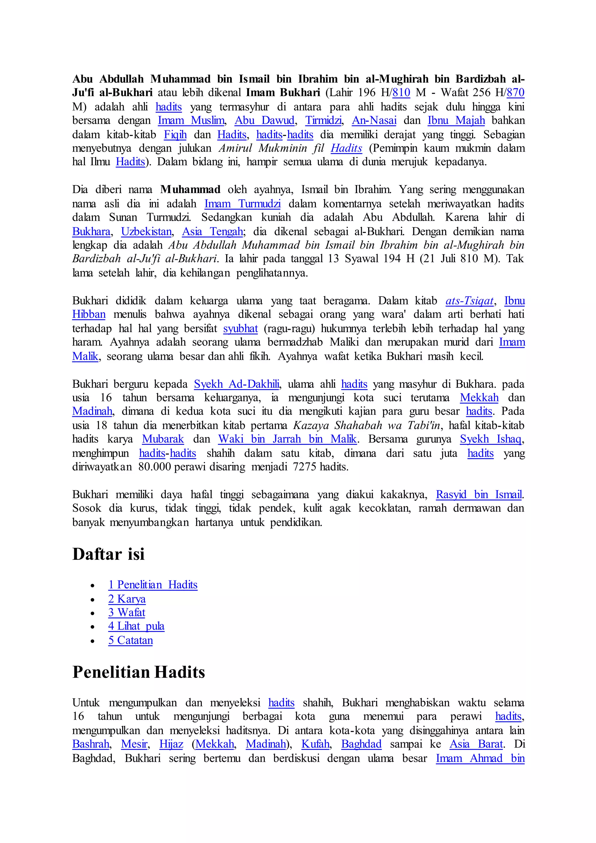 (Imam bukhari) tugas sheila | PDF