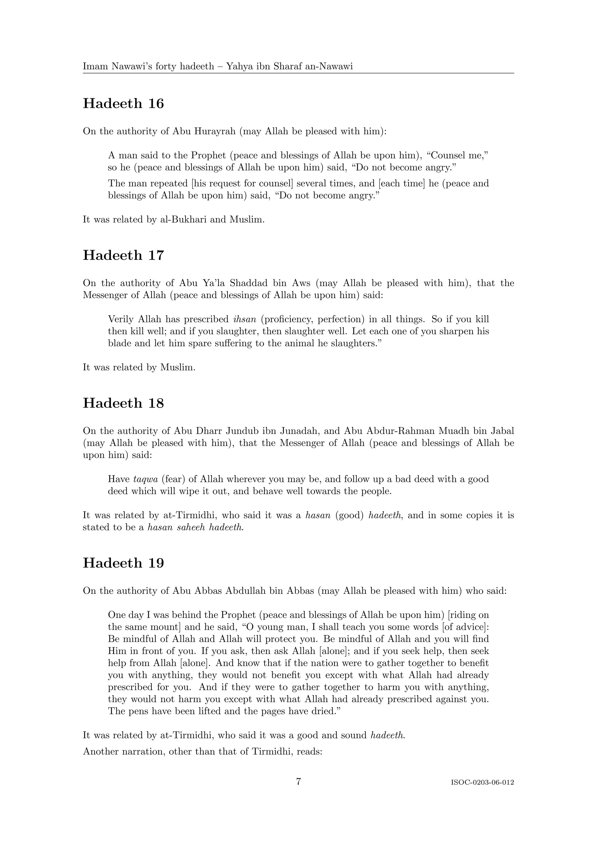 Imam Nawawis 40 Hadith - by Yahya ibn Sharaf an-Nawawi | PDF