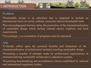 EMBEDDING THE INTERNATIONAL DIMENSION INTO SUSTAINABLE ARCHITECTURE’S ...