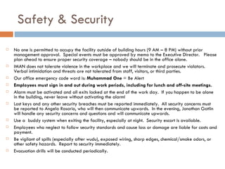 Iman Office & Security Protocol | PPT | First Aid | Injuries