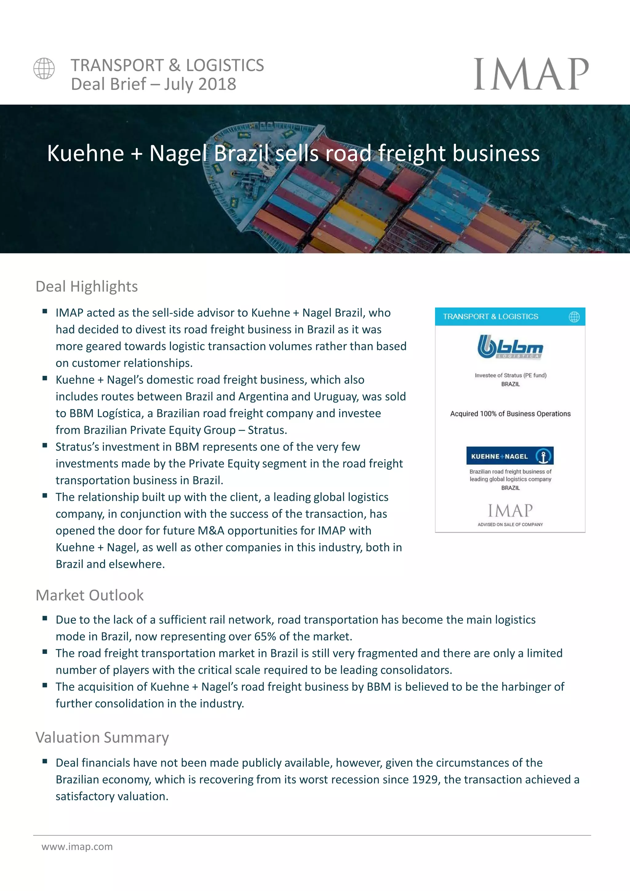 Kuehne + Nagel Brazil sells road freight business | PDF