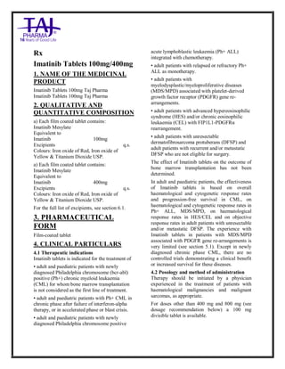 Imatinib Tablets Taj Pharma SmPC | PDF