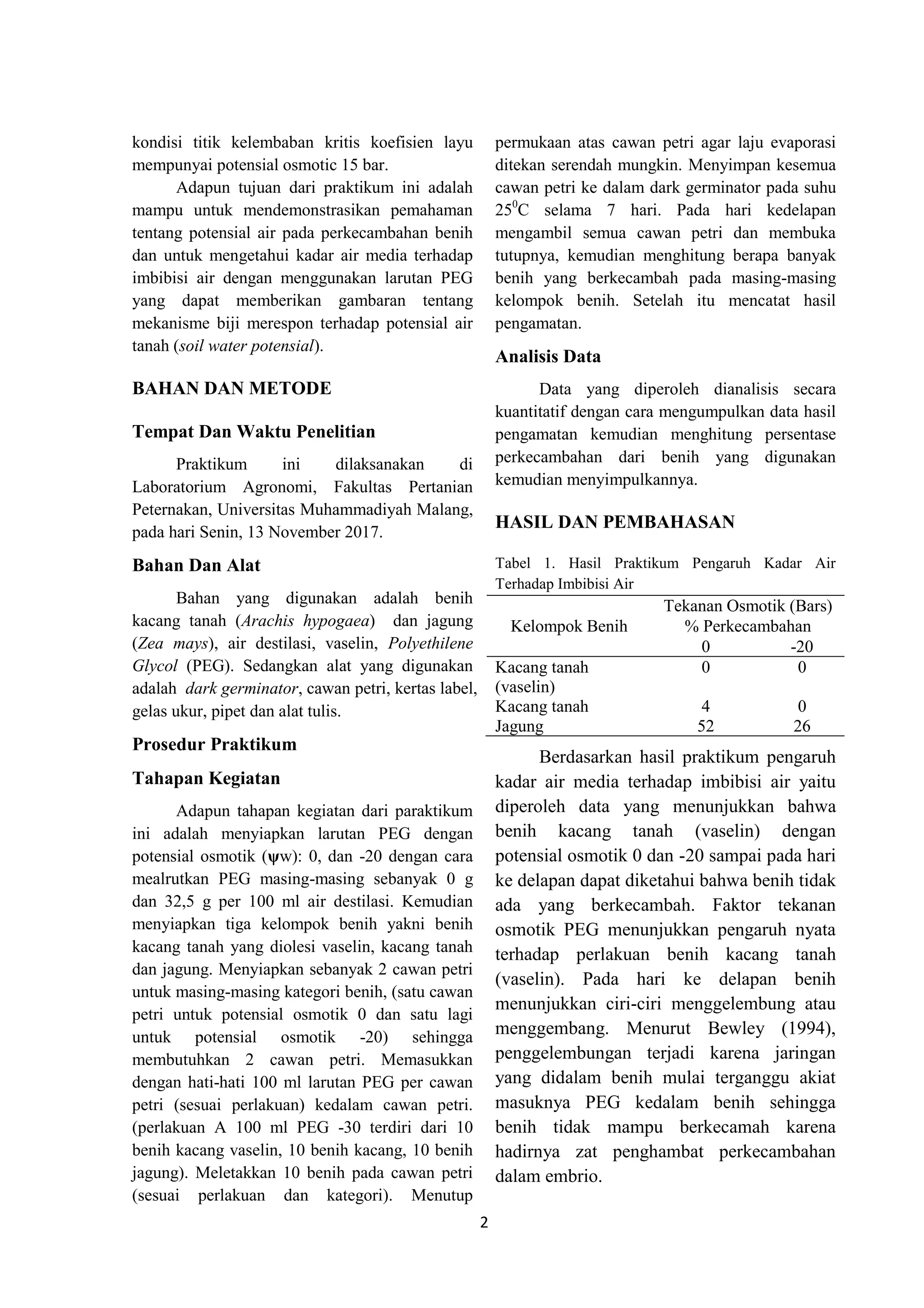 Imbibisi Pada Perkecambahan Benih By Unzila Illa I. (131) | PDF