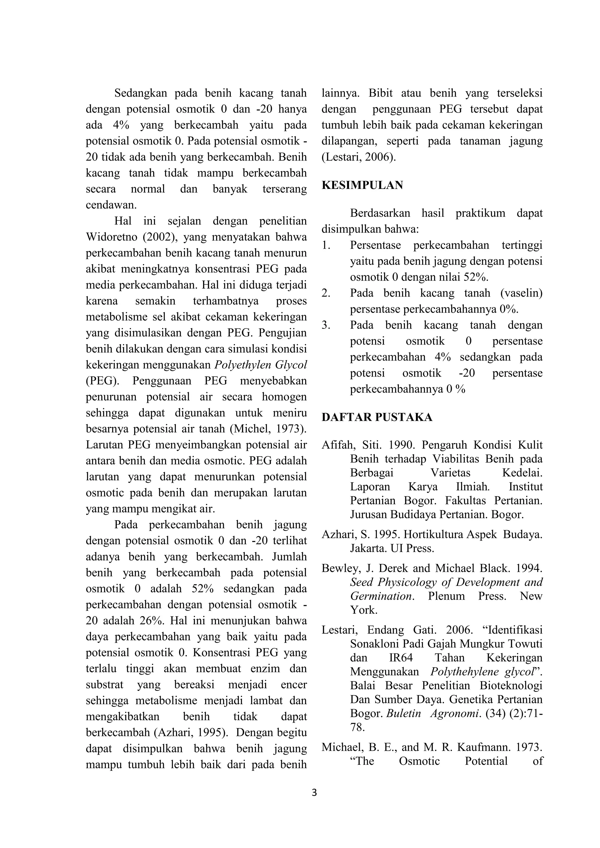 Imbibisi Pada Perkecambahan Benih By Unzila Illa I. (131) | PDF