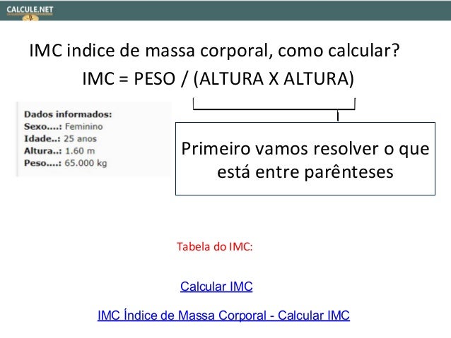 IMC Índice de Massa Corporal, Calcular IMC IMC Índice de Massa Corporal, Calcular IMC