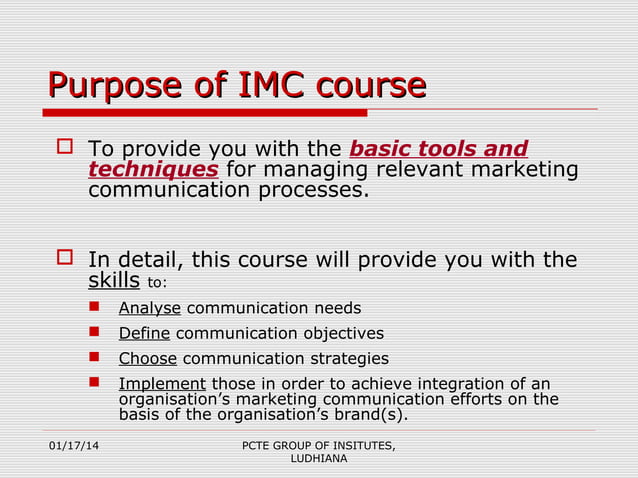 Imc course introduction - pgdmii | PPT