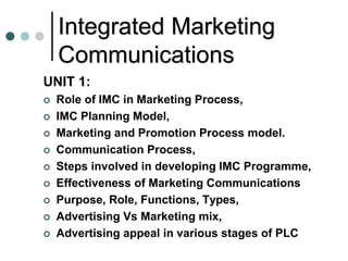 INTEGRATED MARKETING COMMUNICATIONS - UNIT1 | PDF